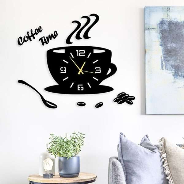 3d Wooden Coffee Cup With Coffee Beans And Spoon Home Wall Clock Home ...